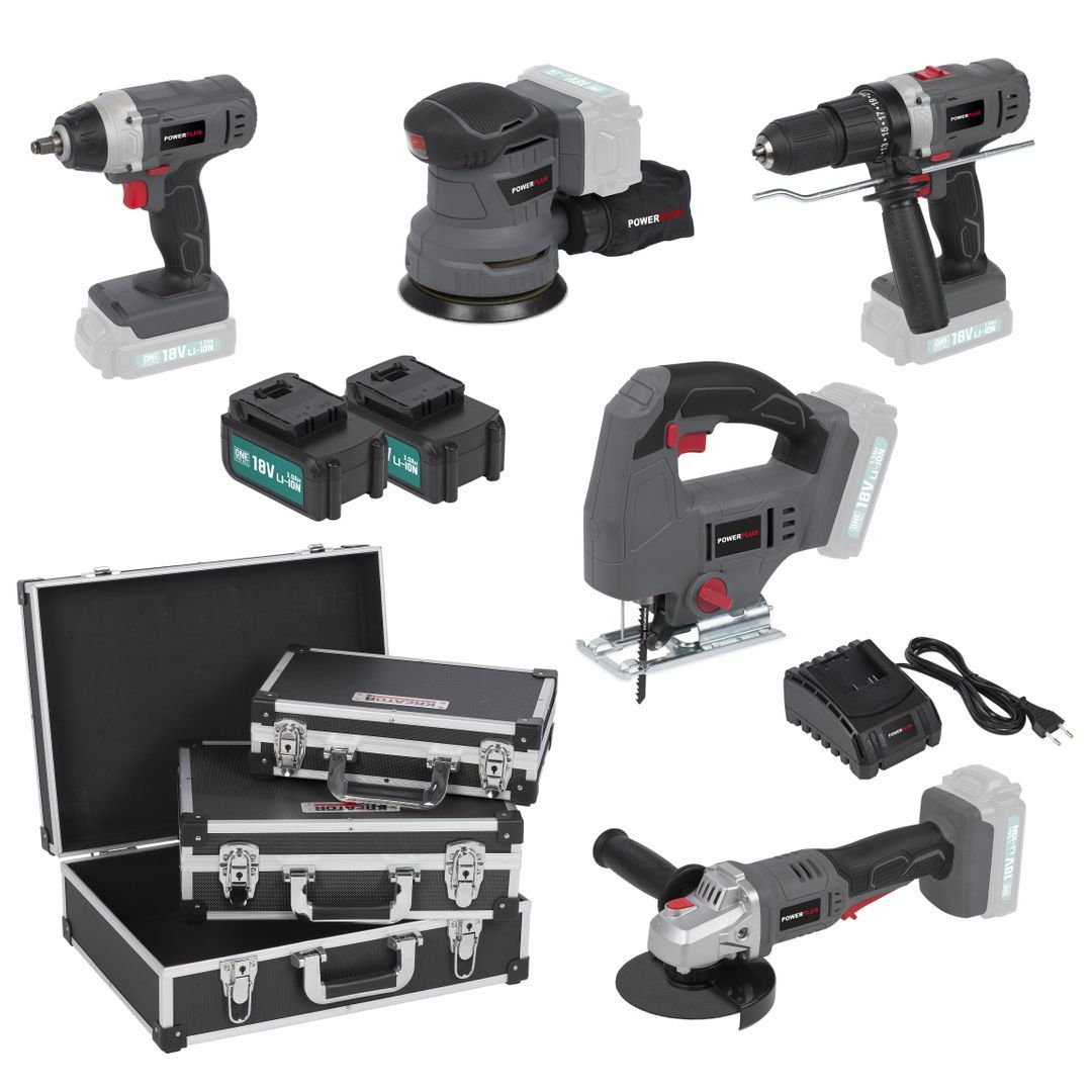 POWEBSET27 Home power tool set 5 items - incl. 2 batteries 18V 3.0Ah ...
