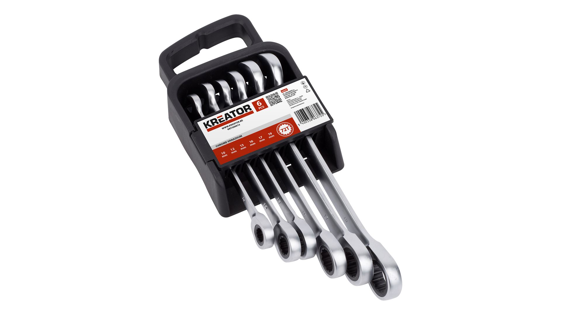 Kreator - KRT500013 - Spanner set - 10-19mm open-ratchet - 6 pcs - Varo